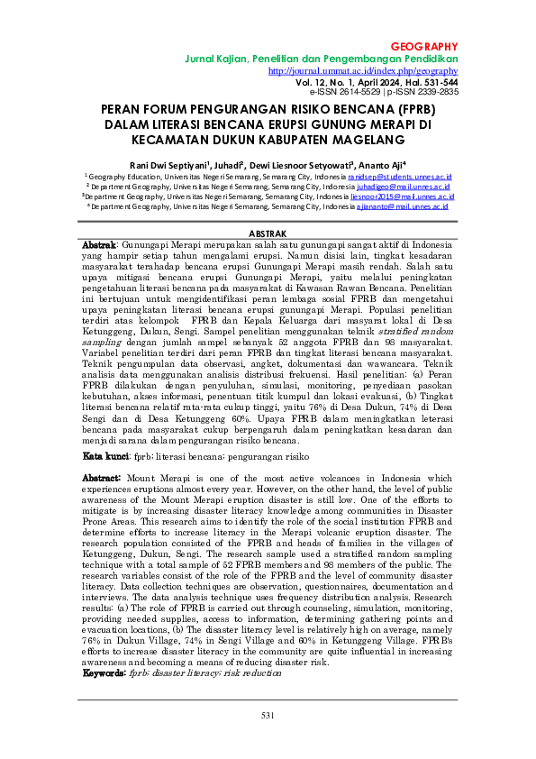 (PDF) Peran Forum Pengurangan Risiko Bencana (FPRB) Dalam Literasi Bencana Erupsi Merapi DI ...