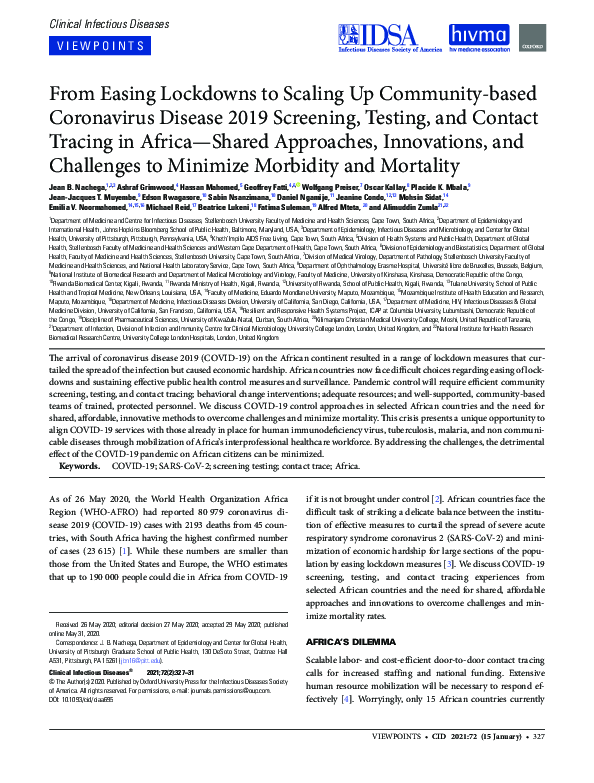 Pdf From Easing Lockdowns To Scaling Up Community Based Coronavirus