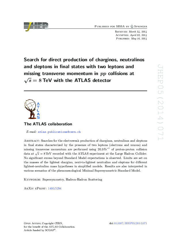 (PDF) Search for direct production of charginos, neutralinos and ...