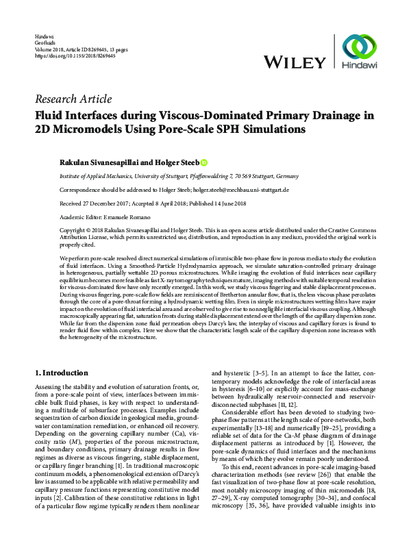 (PDF) Fluid Interfaces during Viscous-Dominated Primary Drainage in 2D ...