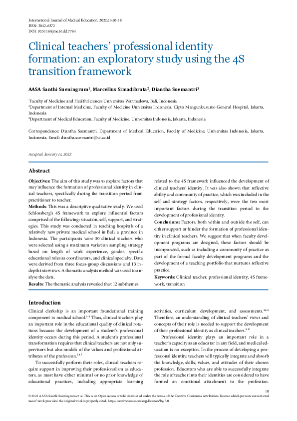 (PDF) Clinical teachers’ professional identity formation: an ...