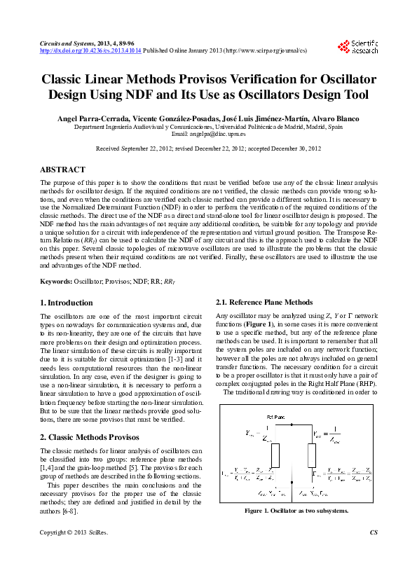 (PDF) Classic Linear Methods Provisos Verification for Oscillator ...