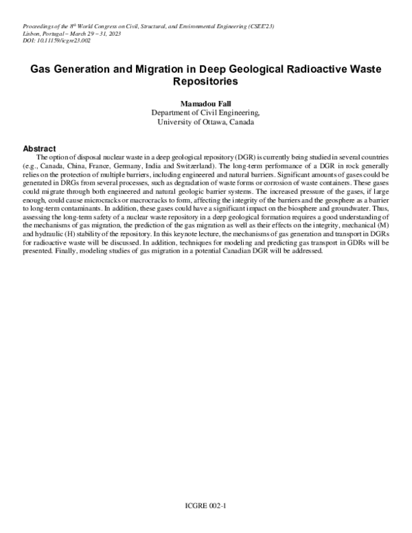 (PDF) Gas Generation and Migration in Deep Geological Radioactive Waste ...