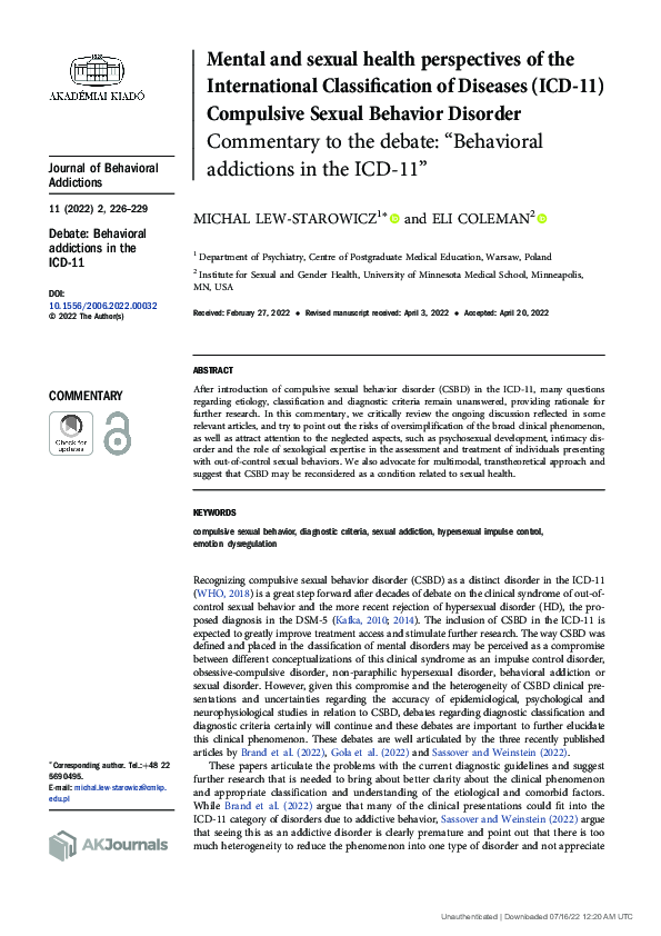 (PDF) Mental and sexual health perspectives of the International Classification of Diseases (ICD ...