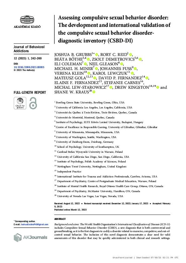 (PDF) Assessing compulsive sexual behavior disorder: The development and international ...