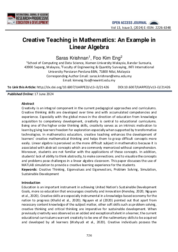 (PDF) Creative Teaching in Mathematics: An Example in Linear Algebra