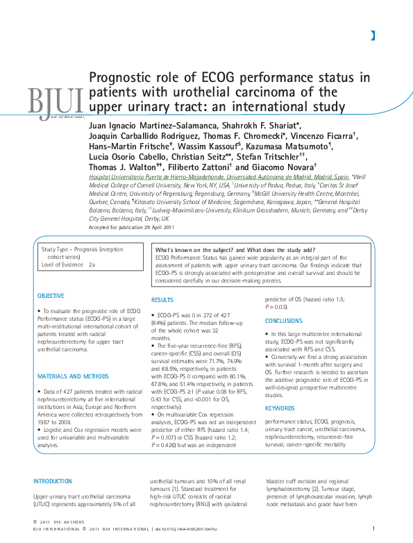 (PDF) Prognostic role of ECOG performance status in patients with ...