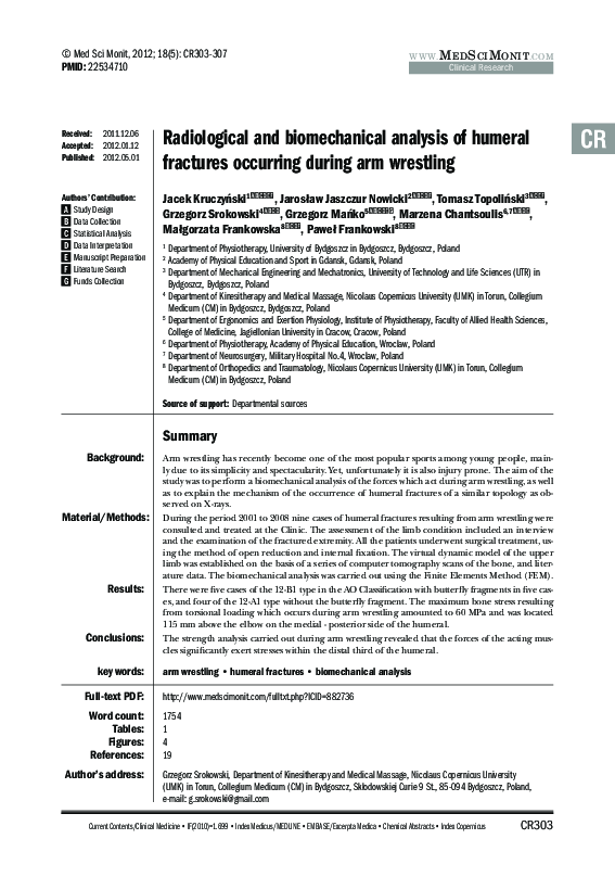 (PDF) Radiological and biomechanical analysis of humeral fractures ...