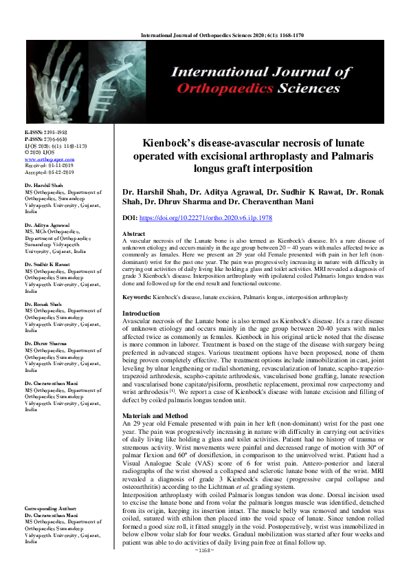 (PDF) Kienbock's disease-avascular necrosis of lunate operated with ...