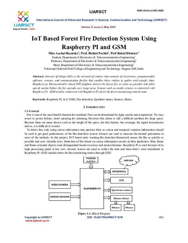 (PDF) IoT Based Forest Fire Detection System Using Raspberry PI and GSM