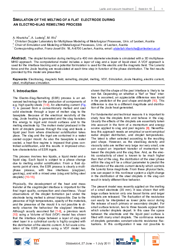 (PDF) Simulation of the Melting of a Flat Electrode During an Electro ...