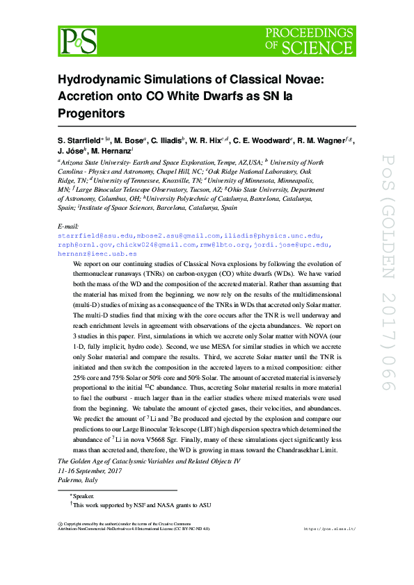 (PDF) Hydrodynamic simulations of classical novae: Accretion onto CO ...