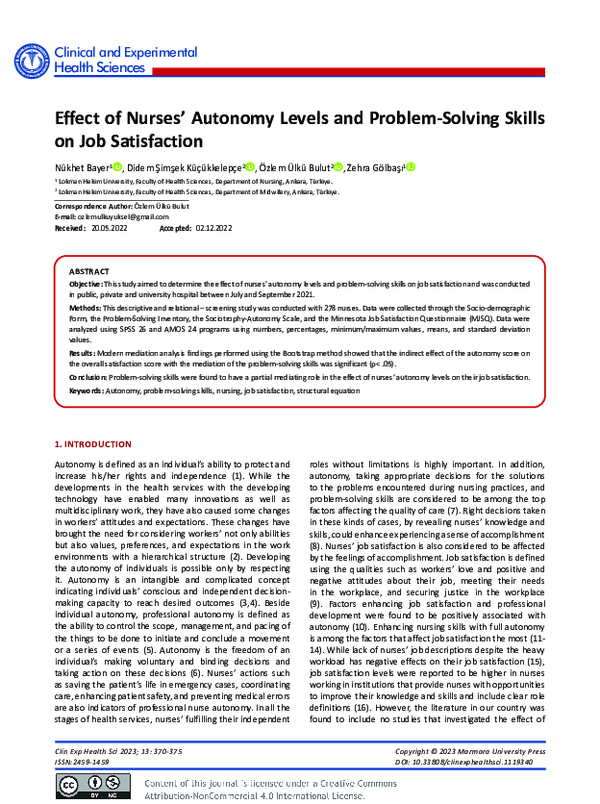 (PDF) Effect of Nurses’ Autonomy Levels and Problem-Solving Skills on ...