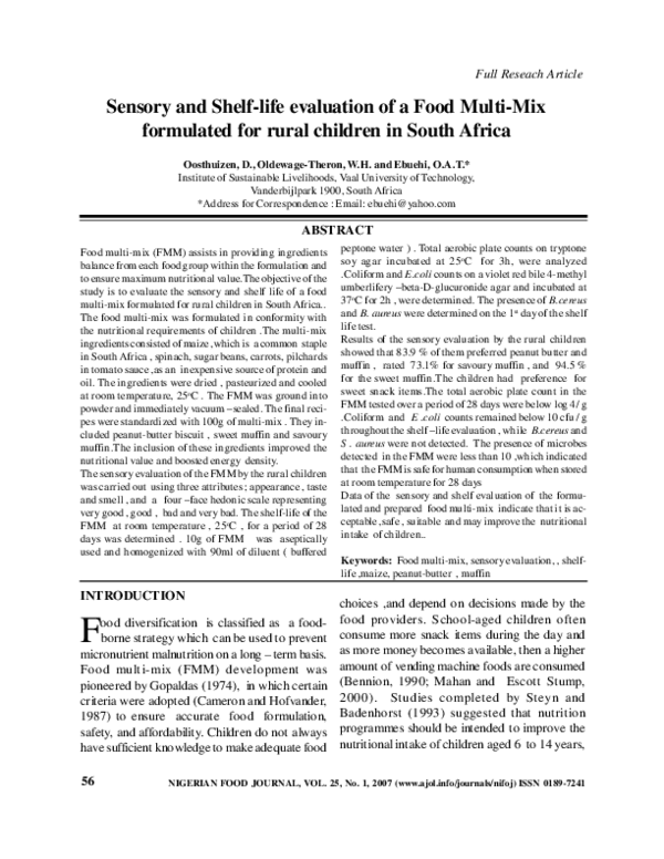 (PDF) Sensory and Shelf-life evaluation of a Food Multi-Mix formulated ...