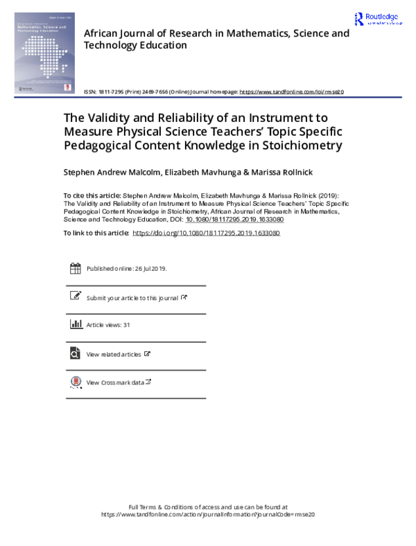 (PDF) The Validity and Reliability of an Instrument to Measure Physical Science Teachers’ Topic ...