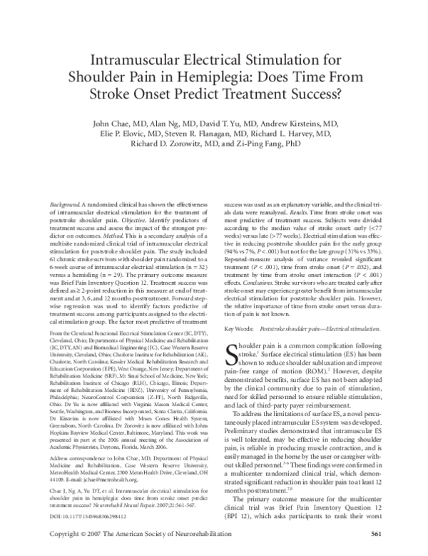 (PDF) Intramuscular Electrical Stimulation for Shoulder Pain in ...