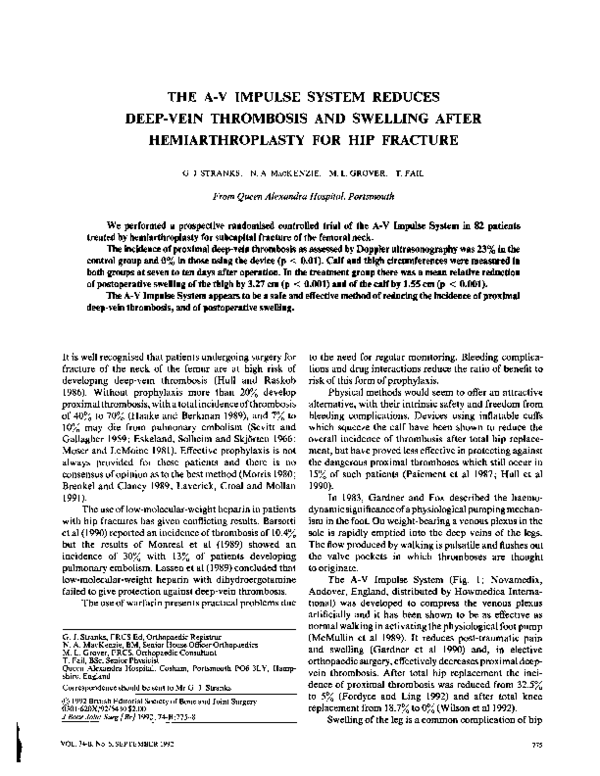 (PDF) The A-V Impulse System reduces deep-vein thrombosis and swelling after hemiarthroplasty ...