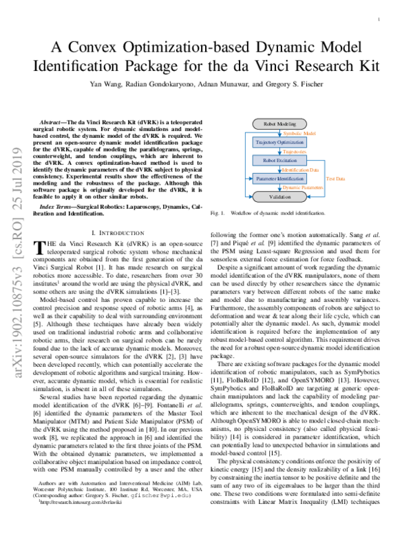 (PDF) A Dynamic Model Identification Package for the da Vinci Research Kit