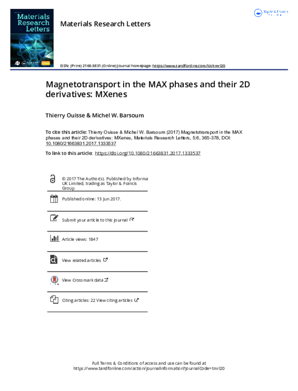 (PDF) Magnetotransport in the MAX phases and their 2D derivatives: MXenes