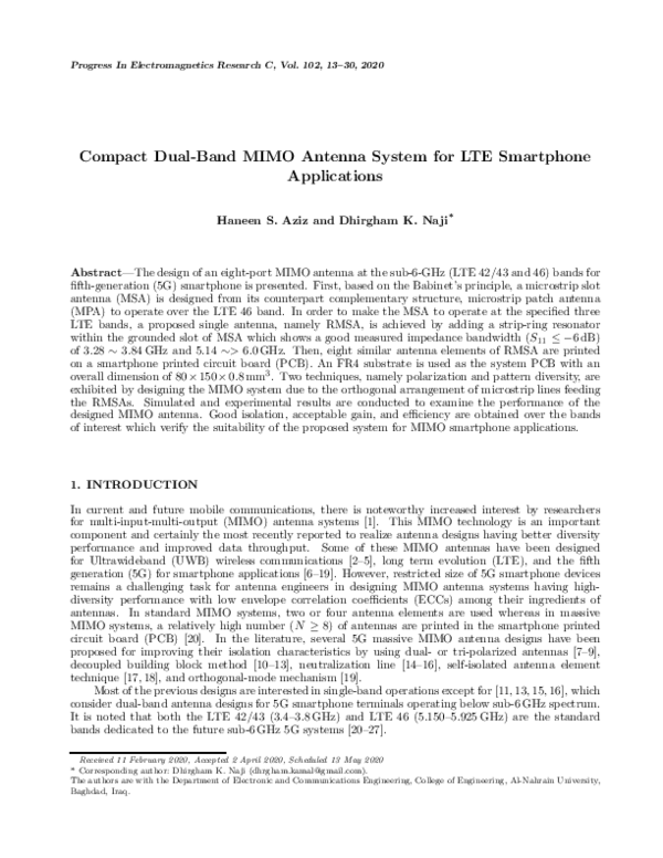 (PDF) Compact Dual-Band Mimo Antenna System for Lte Smartphone Applications