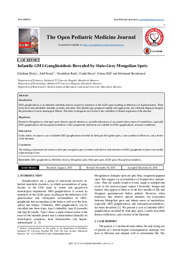 (PDF) Infantile GM1-Gangliosidosis Revealed by Slate-Grey Mongolian Spots