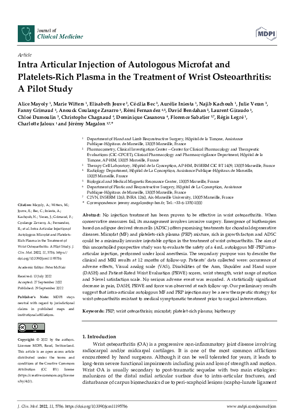 (PDF) Intra Articular Injection of Autologous Microfat and Platelets ...