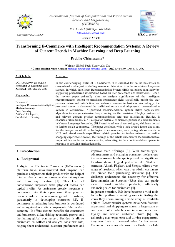 (PDF) Transforming E-Commerce with Intelligent Recommendation Systems: A Review of Current ...