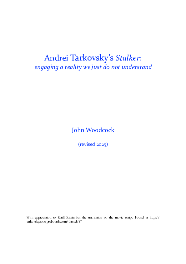 (PDF) Andrei Tarkovsky's "Stalker" (revised and expanded 2025))