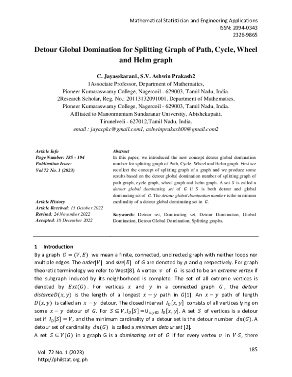 (PDF) Detour Global Domination for Splitting Graph of Path, Cycle ...