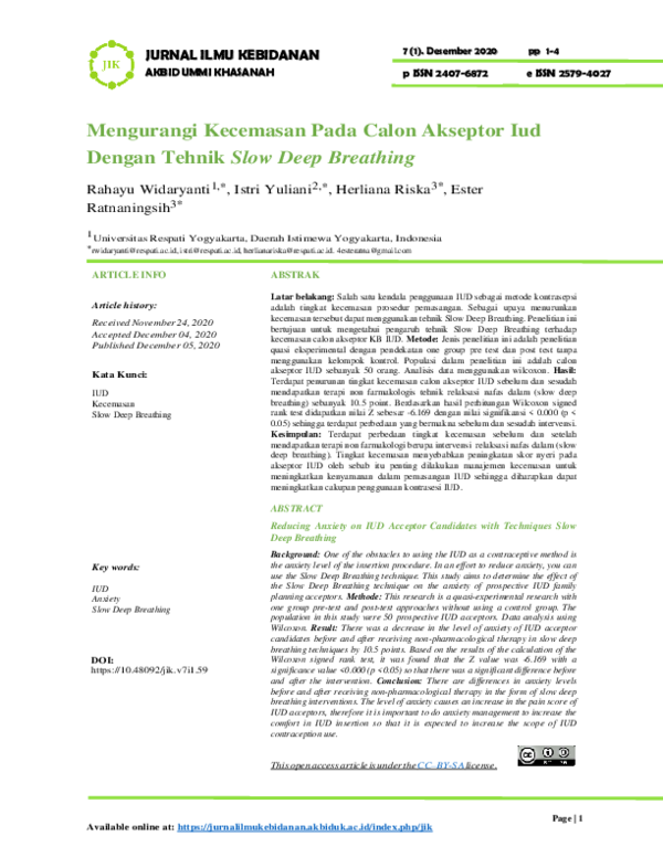 (PDF) Mengurangi Kecemasan Pada Calon Akseptor Iud Dengan Tehnik Slow ...