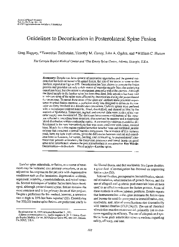 (PDF) Guidelines to Decortication in Posterolateral Spine Fusion