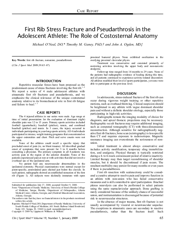 (PDF) First Rib Stress Fracture and Pseudarthrosis in the Adolescent ...