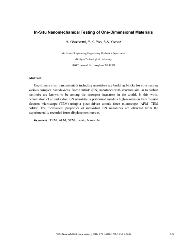 (PDF) In-situ nanomechanical-electrical testing of one-dimensional ...