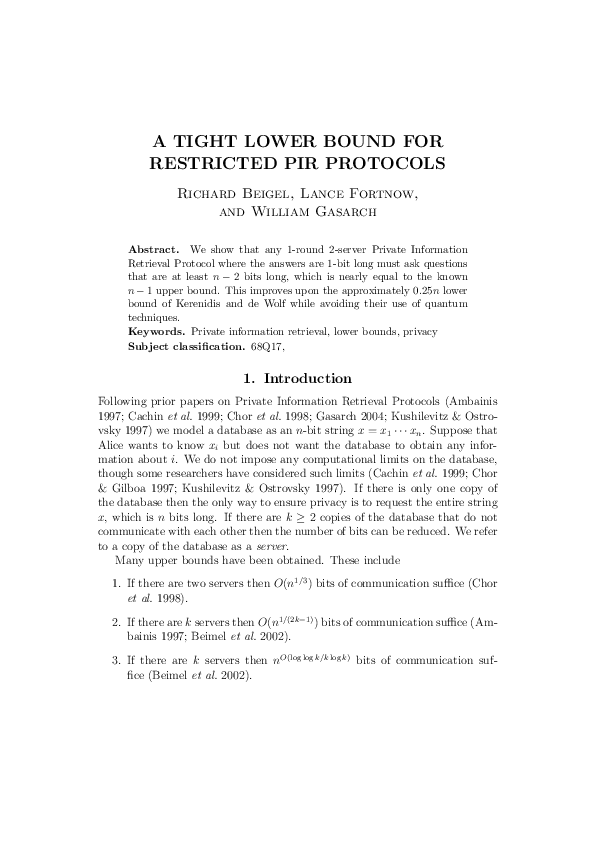 (PDF) A tight lower bound for restricted pir protocols