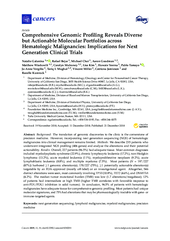 (PDF) Comprehensive Genomic Profiling Reveals Diverse but Actionable Molecular Portfolios across ...