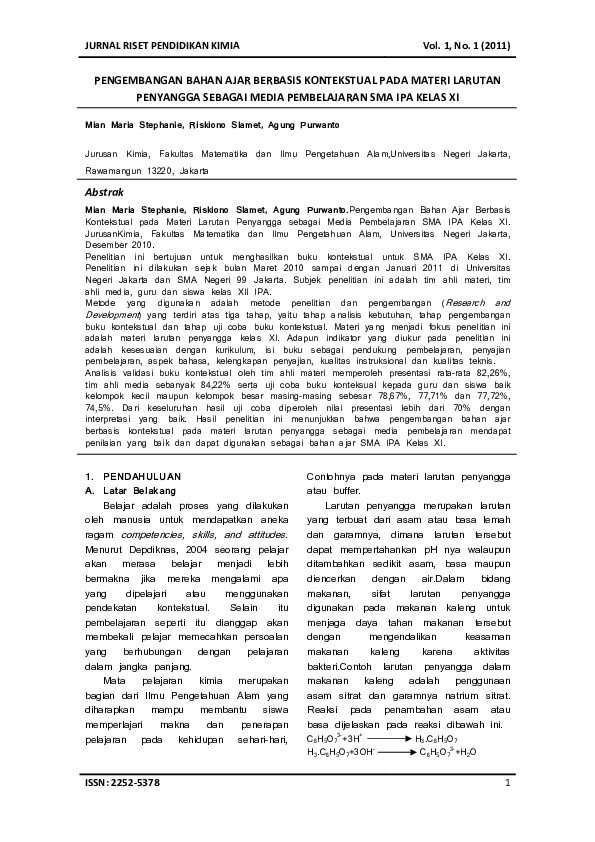 (PDF) PENGEMBANGAN BAHAN AJAR BERBASIS KONTEKSTUAL PADA MATERI LARUTAN PENYANGGA SEBAGAI MEDIA ...