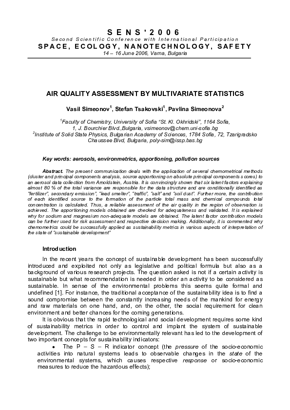 (PDF) Air Quality Assessment by Multivariate Statistics