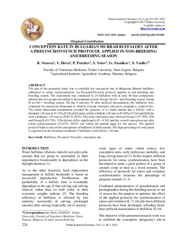 (PDF) Conception Rate in Bulgarian Murrah Buffaloes After a Presynch ...