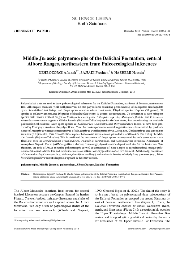 (PDF) Middle Jurassic palynomorphs of the Dalichai Formation, central ...