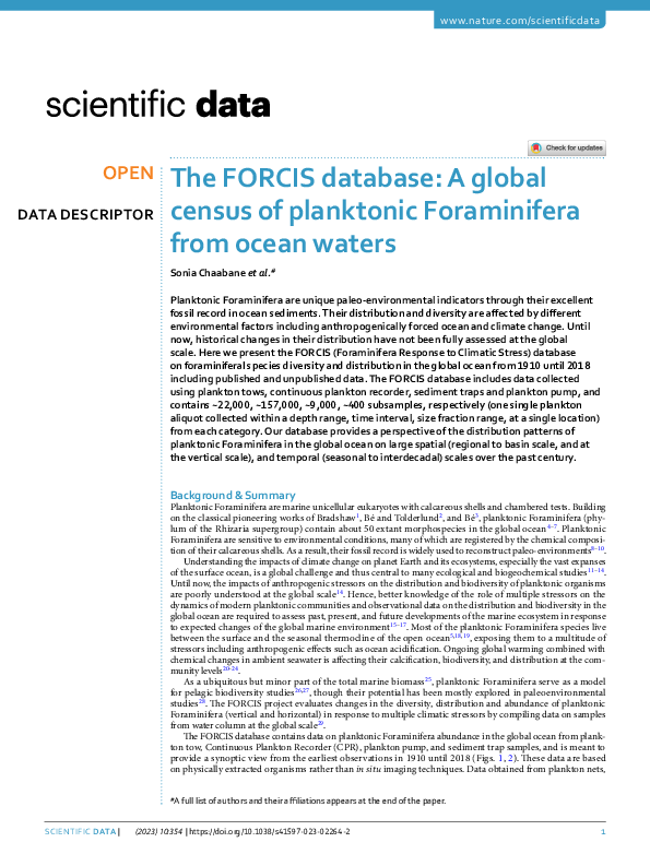 (PDF) The FORCIS database: A global census of planktonic Foraminifera from ocean waters