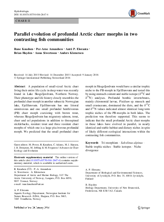 (PDF) Parallel evolution of profundal Arctic charr morphs in two ...