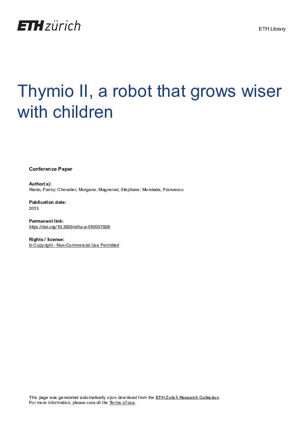 (PDF) Thymio II, a robot that grows wiser with children