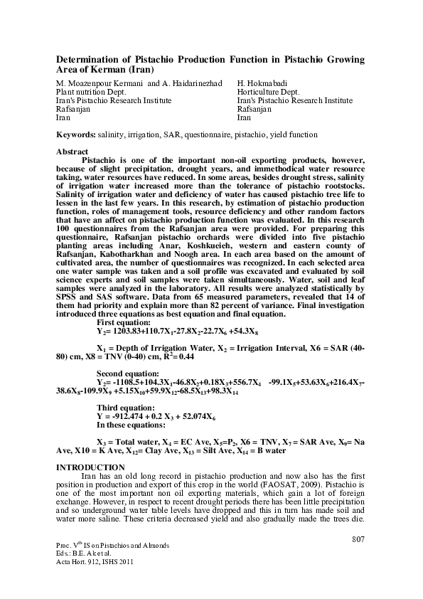 (PDF) Determination of Pistachio Production Function in Pistachio ...
