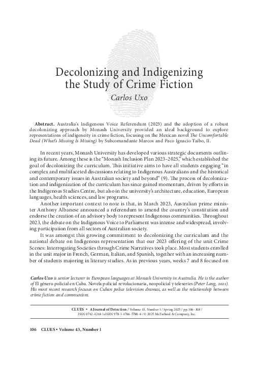 (PDF) Decolonizing and Indigenizing the Study of Crime Fiction