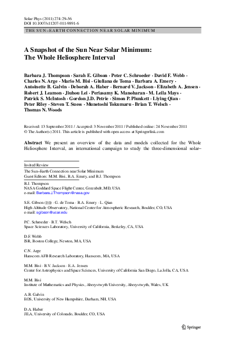 (PDF) A Snapshot of the Sun Near Solar Minimum: The Whole Heliosphere ...
