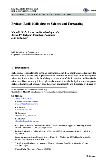 (PDF) Preface: Radio Heliophysics: Science and Forecasting