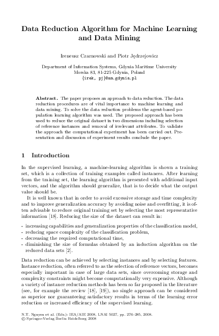 (PDF) Data Reduction Algorithm for Machine Learning and Data Mining