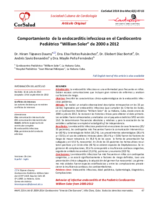 (PDF) Comportamiento de la endocarditis infecciosa en el Cardiocentro ...