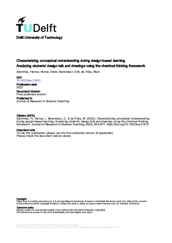(PDF) Characterizing conceptual understanding during design‐based learning: Analyzing students ...