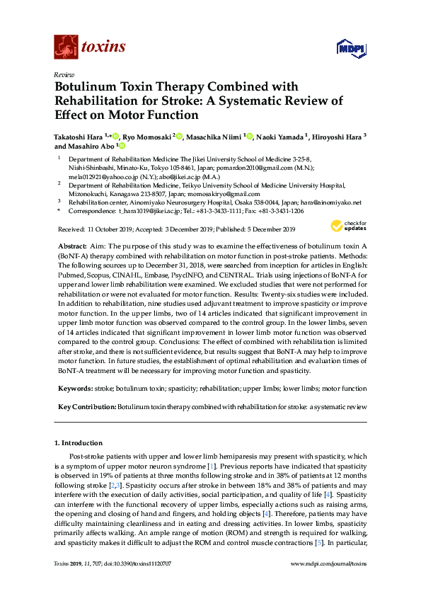 (PDF) Botulinum Toxin Therapy Combined with Rehabilitation for Stroke ...